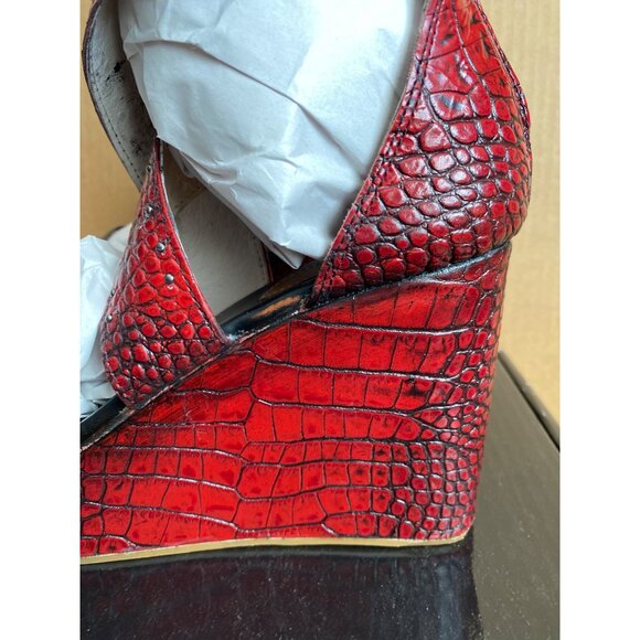 Freebird by Steven | Shoes | Freebird By Steven Terra Red Leather Croco Wedge Sandals Size 1 New ...